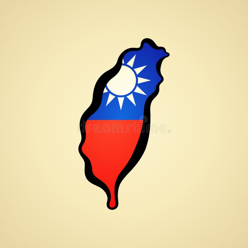 Taiwan - Map Colored with Flag Stock Vector - Illustration of black ...