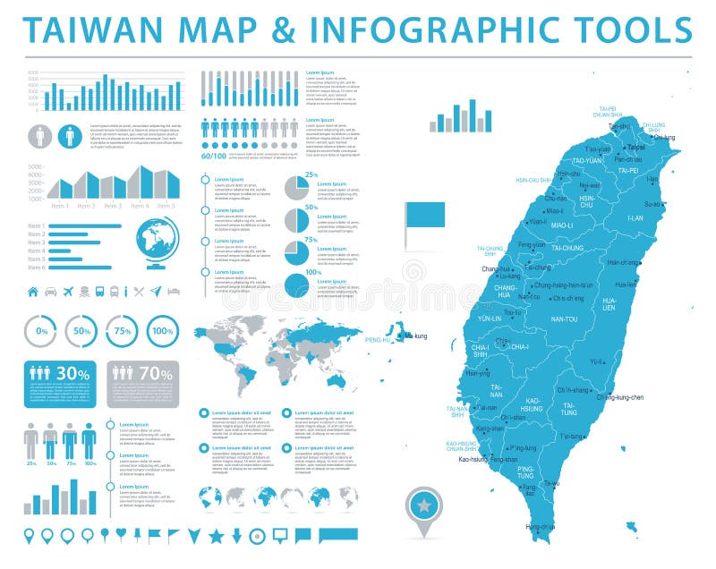 Taiwan Map - Info Graphic Vector Illustration Stock Illustration ...