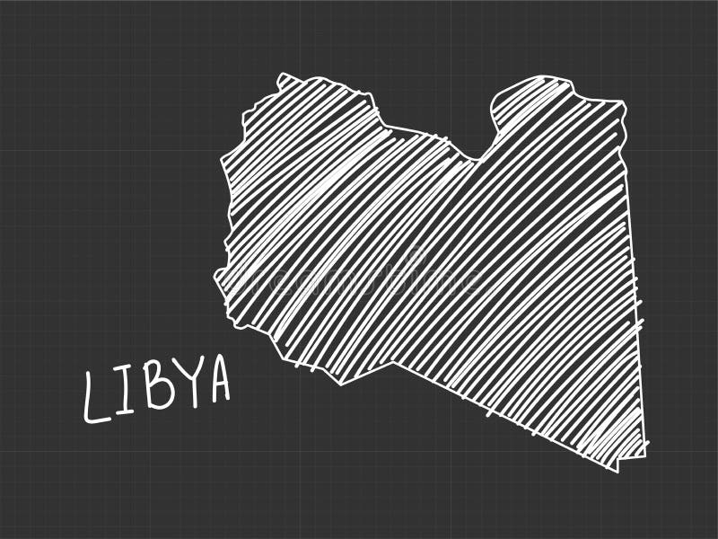 Libya Map Freehand Sketch on Black Background Stock Vector ...