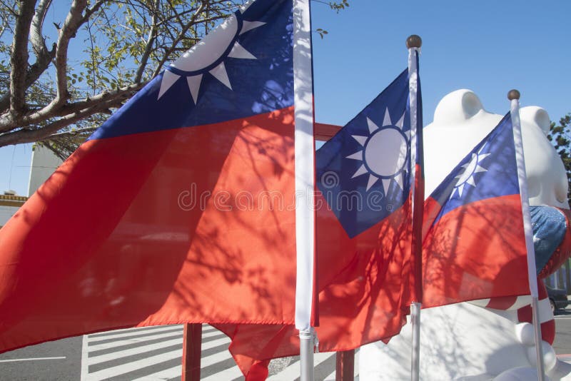 Taiwan Republic of China Flags Blowing in Wind Editorial Stock Photo ...