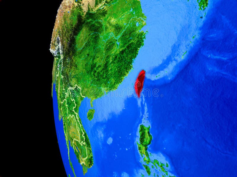 Taiwan from Space on Green Model of Earth with International Networks ...