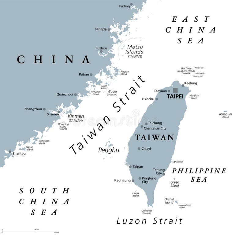 Taiwan Strait, Separating Taiwan and Continental Asia, Gray Political ...