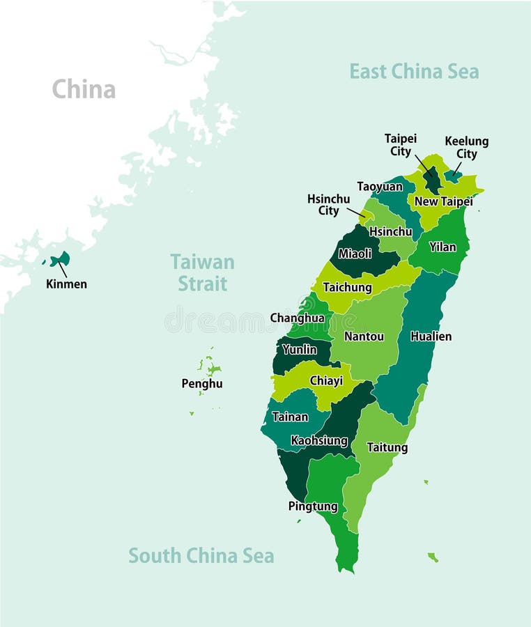 Taiwan and Taiwan Strait Map Illustration Stock Vector - Illustration ...