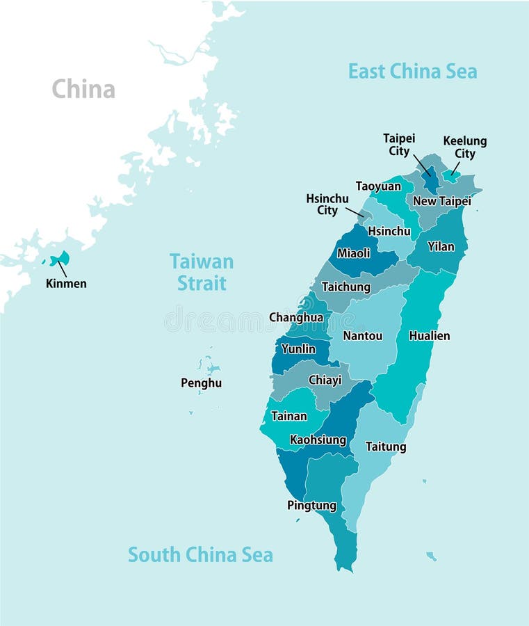 Taiwan and Taiwan Strait Map Illustration Stock Vector - Illustration ...