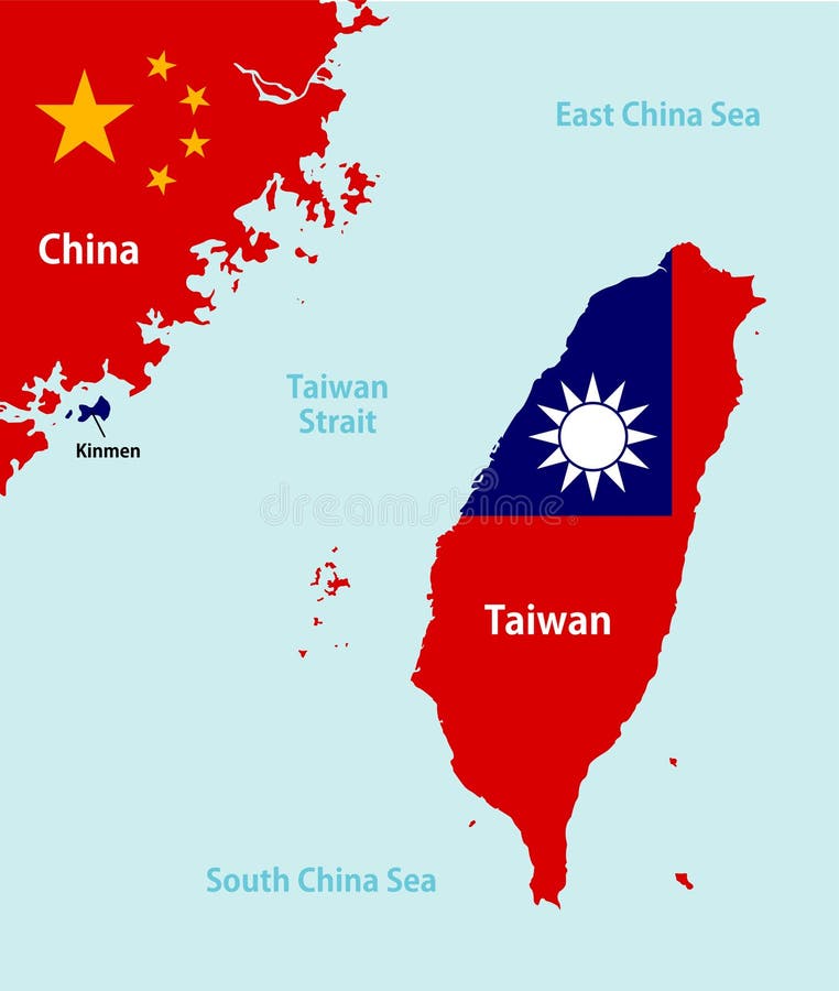 Taiwan and Taiwan Strait Map Illustration Stock Vector - Illustration ...