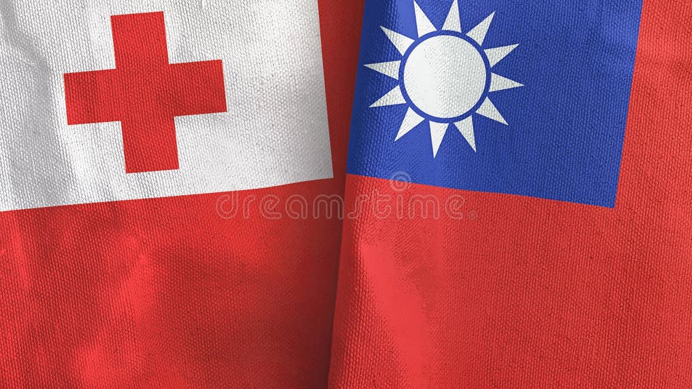 Taiwan and Tonga Two Flags Textile Cloth 3D Rendering Stock ...