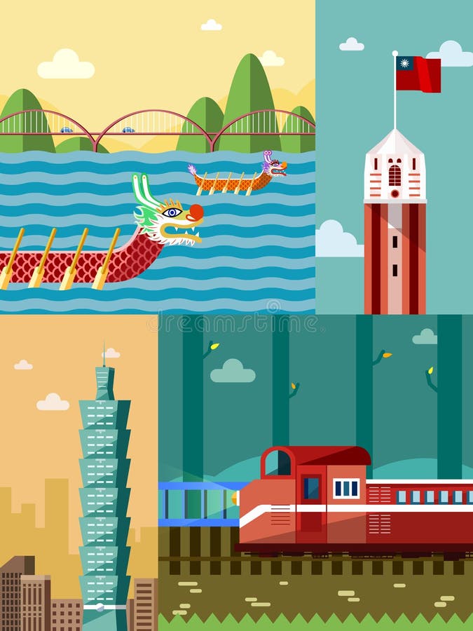 Taiwan travel concept stock illustration. Illustration of lake - 105355960