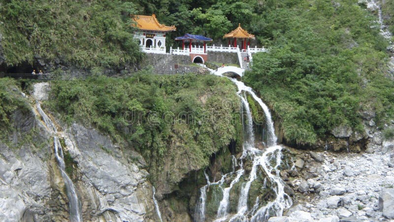 Taiwan waterfall temple stock photo. Image of temple - 54086022