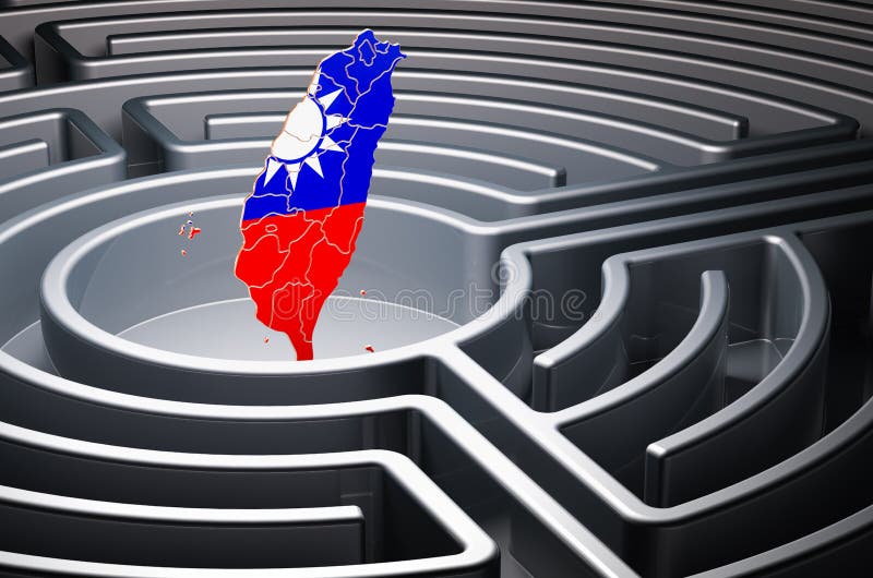 Taiwanese Map Inside Labyrinth, 3D Rendering Stock Illustration ...