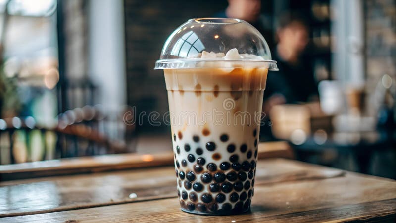 Taiwanese Traditional Bubble Tea with Tapioca in a Plastic Cup Stock ...