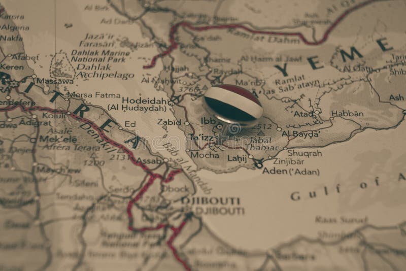 Taiz Pinned on a Map with Flag of Yemen Stock Photo - Image of city ...