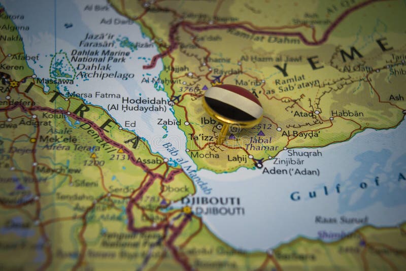 Taiz Pinned on a Map with Flag of Yemen Stock Image - Image of ...