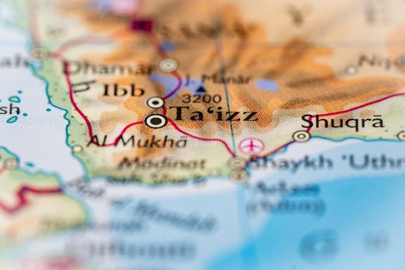 Taiz, Yemen Highlighted on a World Map Stock Photo - Image of country ...