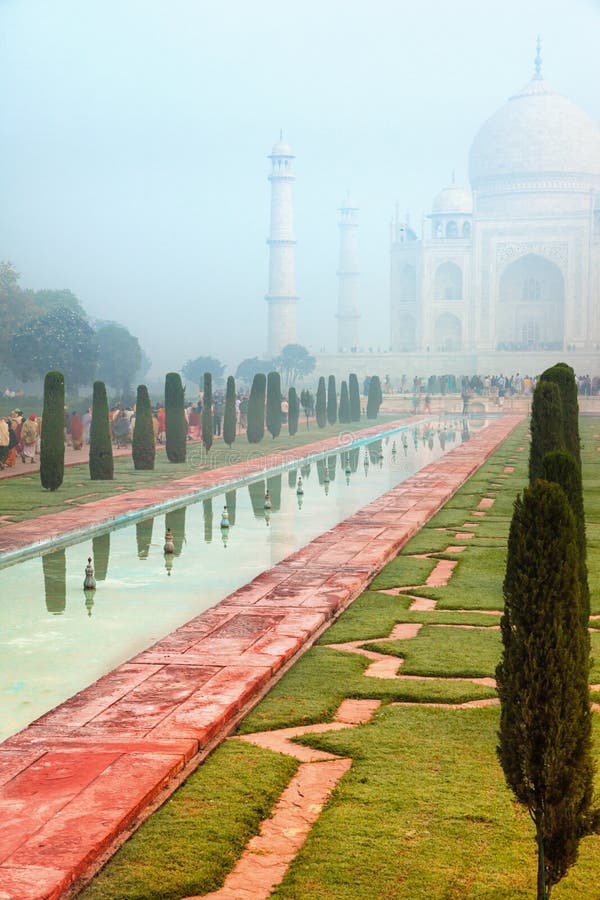 Taj Mahal in Morning Fog with Reflection Stock Image - Image of agra ...