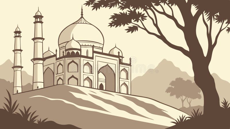 Taj Mahal with a Serene Tree, Iconic Landmark, Vector Design Generative ...