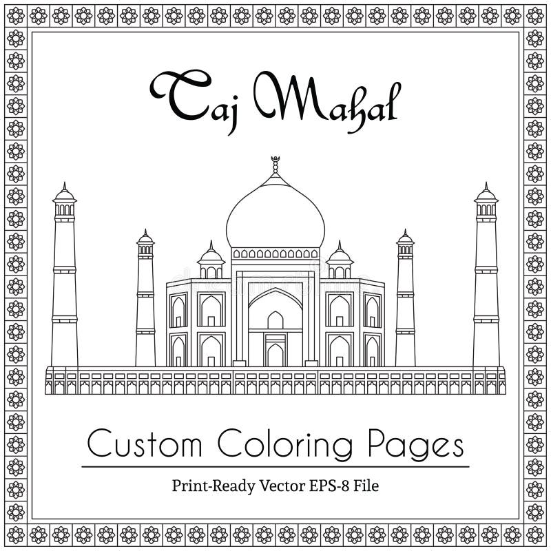 Taj Mahal Temple Coloring Book Stock Vector - Illustration of indian ...