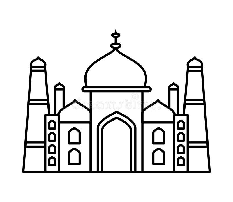 Taj Mahal Temple Line Style Stock Vector - Illustration of line ...