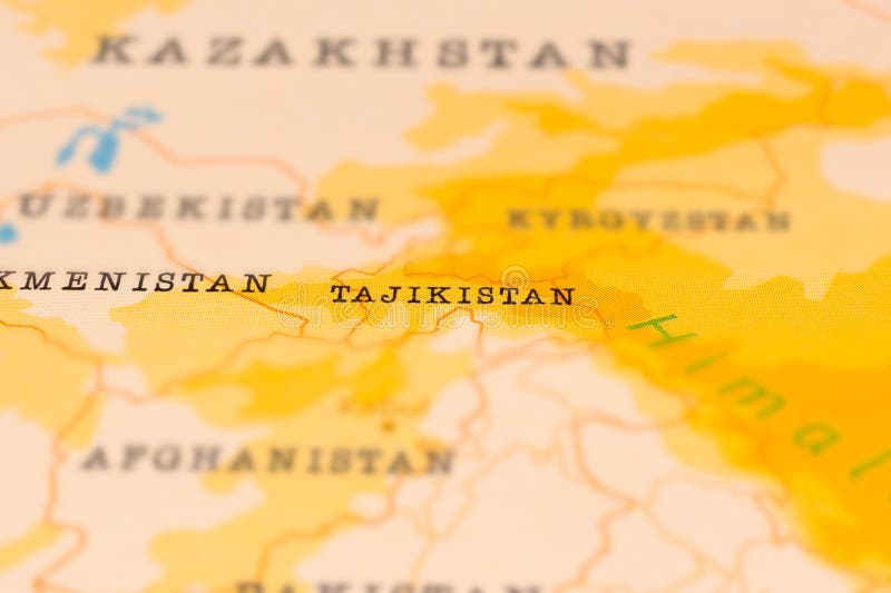 Tajikistan in Focus on a Tilted World Map. Stock Illustration ...