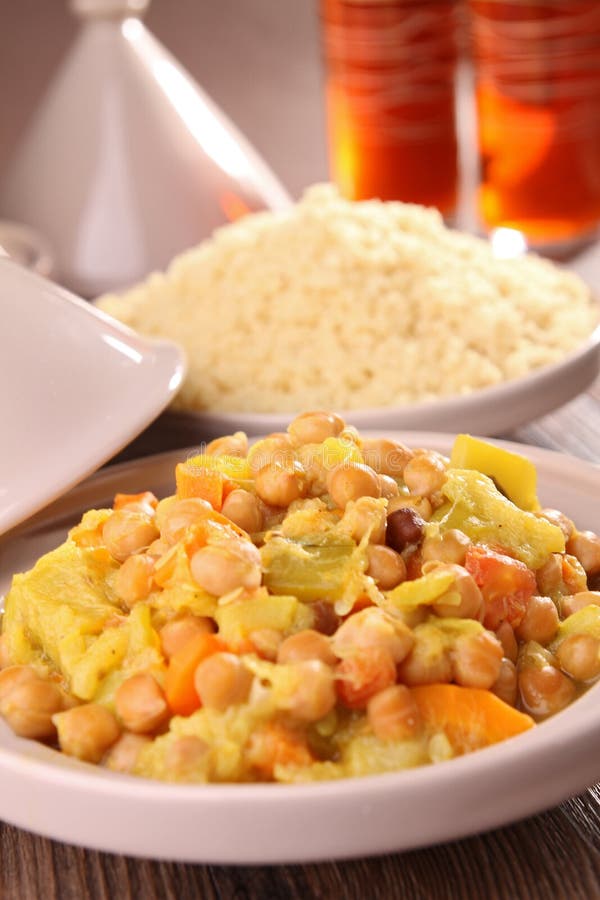Couscous and Moroccan Seven Vegetables Tajine Stock Photo - Image of ...