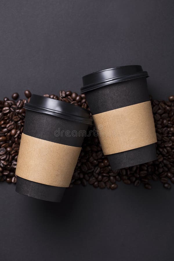 Take Away Black Coffee Cup with Roasted Coffee Beans Stock Image ...