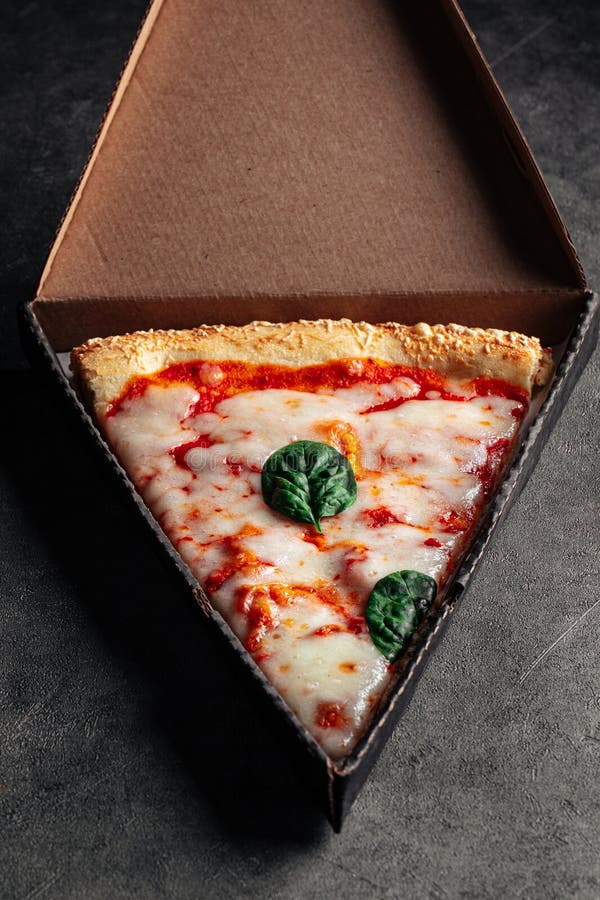 Take Away Box with Slice of Giant Margherita Pizza Stock Image - Image ...