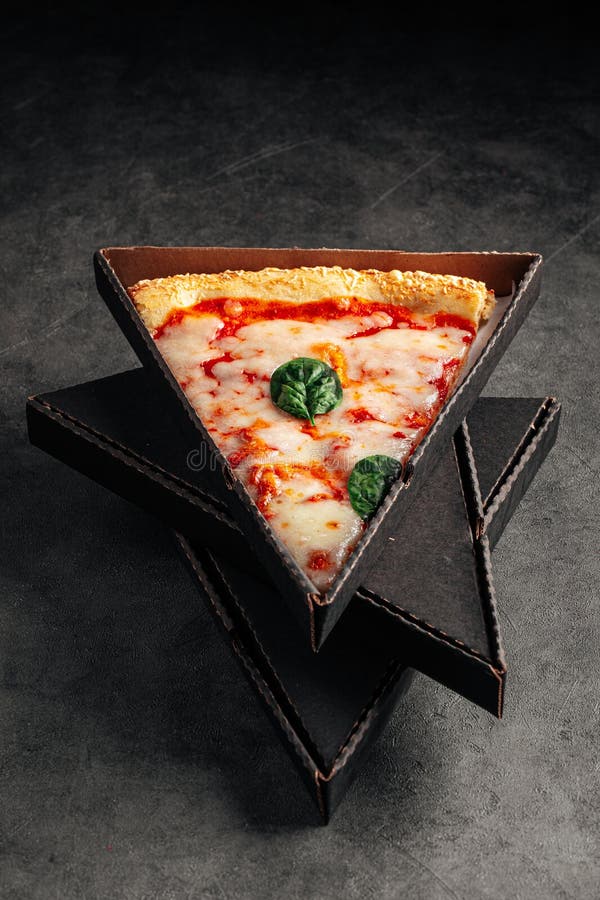 Take Away Box with Slice of Giant Margherita Pizza Stock Photo - Image ...