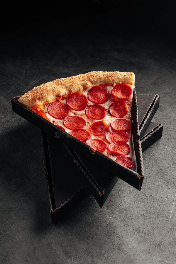 Take Away Box with Slice of Giant Pepperoni Pizza Stock Image - Image ...