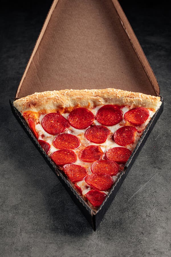 Take Away Box with Slice of Giant Pepperoni Pizza Stock Photo - Image ...