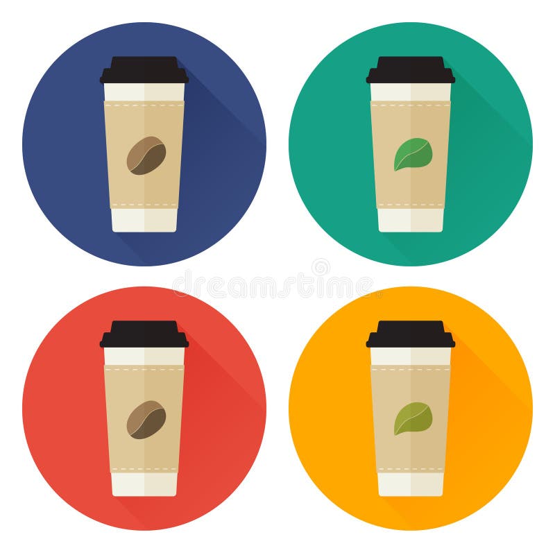 Take-away Coffee and Tea Flat Icon Set Stock Vector - Illustration of ...