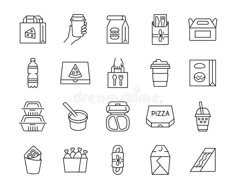 Take Away Food Line Icon. Takea Out Service Vector Symbol. Editable ...