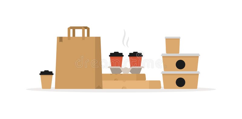 Take Away Food Package. Paper Food Containers. Safe Delivery Stock ...