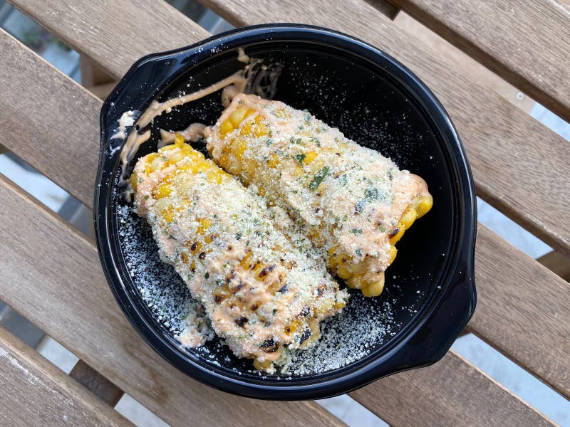 Take Away Grilled Corn on the Cob with Parmesan Cheese in Plastic Plate ...