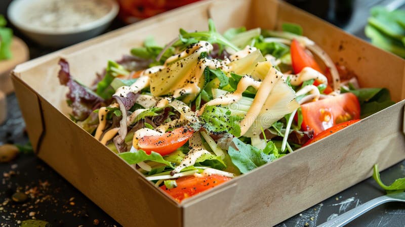 Take Away Salad Box with Mayonnaise and Black Pepper Dressing ...