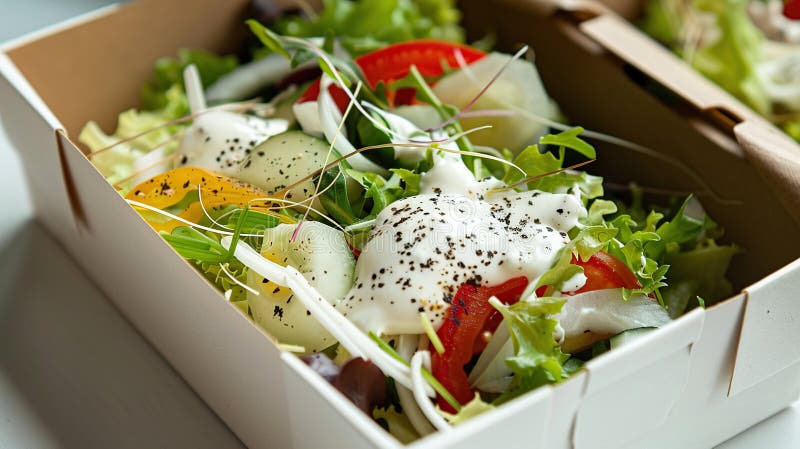 Take Away Salad Box with Mayonnaise and Black Pepper Dressing ...