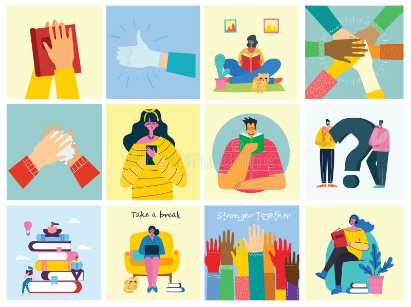 Take a Break Collage Illustration. People Have Rest and Drink Coffee ...