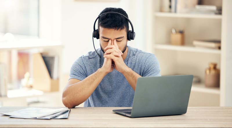 Take a Break If it Gets Overwhelming. a Young Male Call Center Agent ...