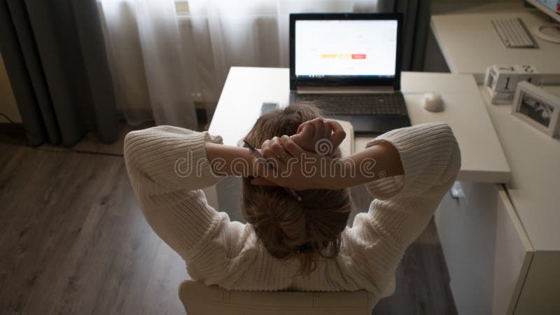 Take a Break, a Young Woman in the Workplace at the Computer. Stock ...