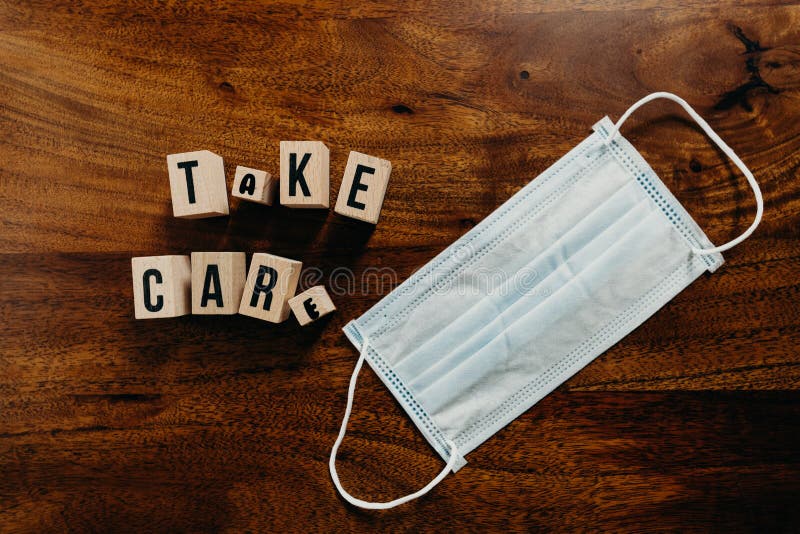 `Take Care` Text Made of Wooden with Medical Mask Cube on Wooden ...