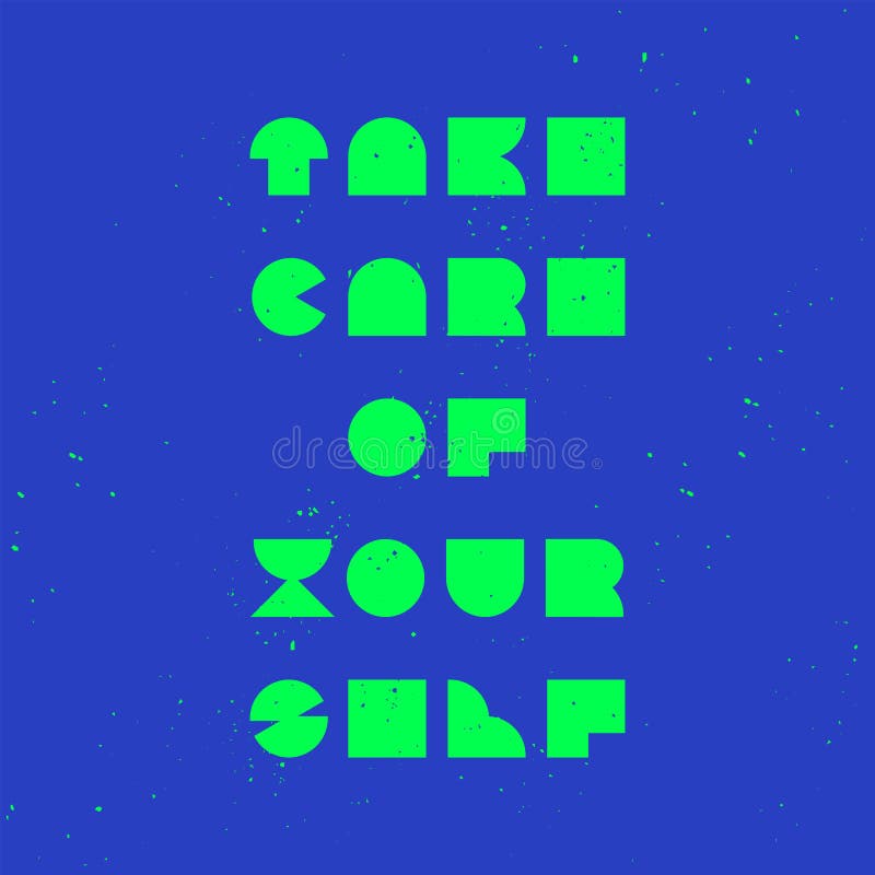 Take Care of Yourself Text on Blue Watercolor Stock Illustration ...