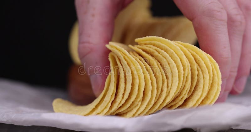 Take Crispy Potato Chips Fried Together with Spices Stock Footage ...