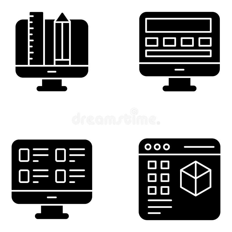 Pack of Computer Design Solid Icons Stock Vector - Illustration of ...