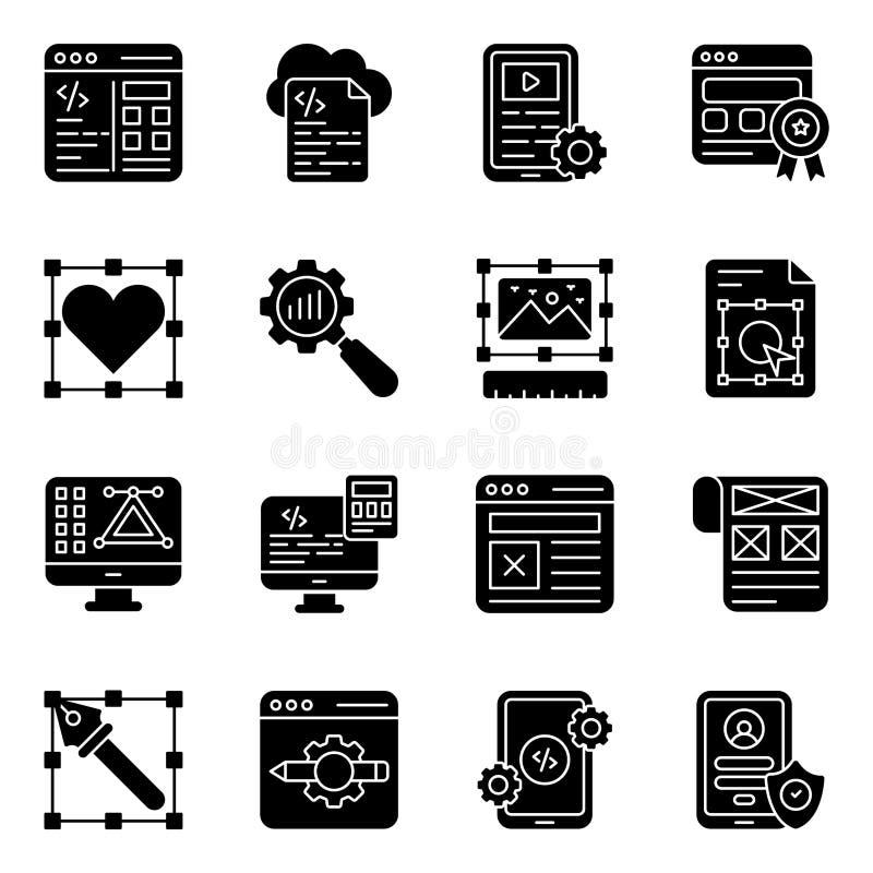 Pack of Web Design and Data Solid Icons Stock Vector - Illustration of ...