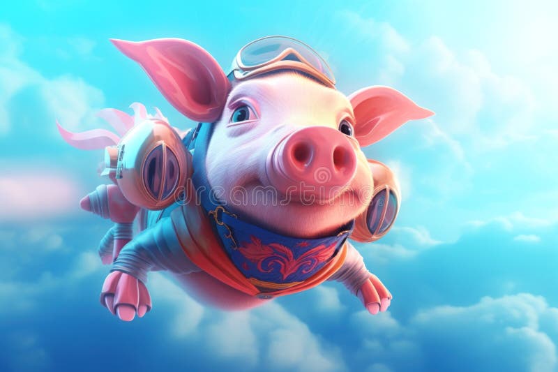 Take Flight with this Whimsical Pig Soaring High in the Sky Stock ...