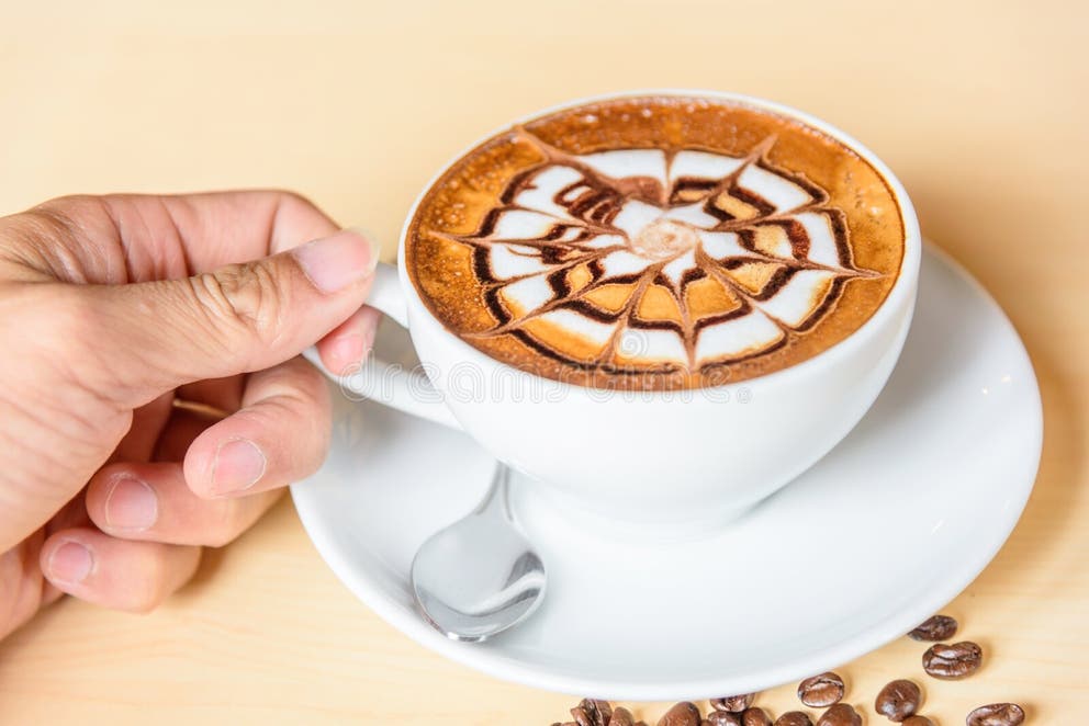 Take the Hot Cappuccino with Nice Milk Pattern Stock Photo - Image of ...