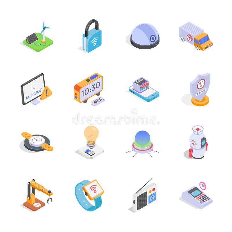 Modern Technology Icons in Isometric Style Stock Vector - Illustration ...