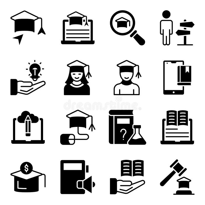 Pack of ELearning Flat Icons Stock Vector - Illustration of academic ...