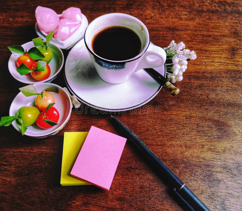 Take Note with Coffee and Sweety Stock Photo - Image of dish, espresso ...