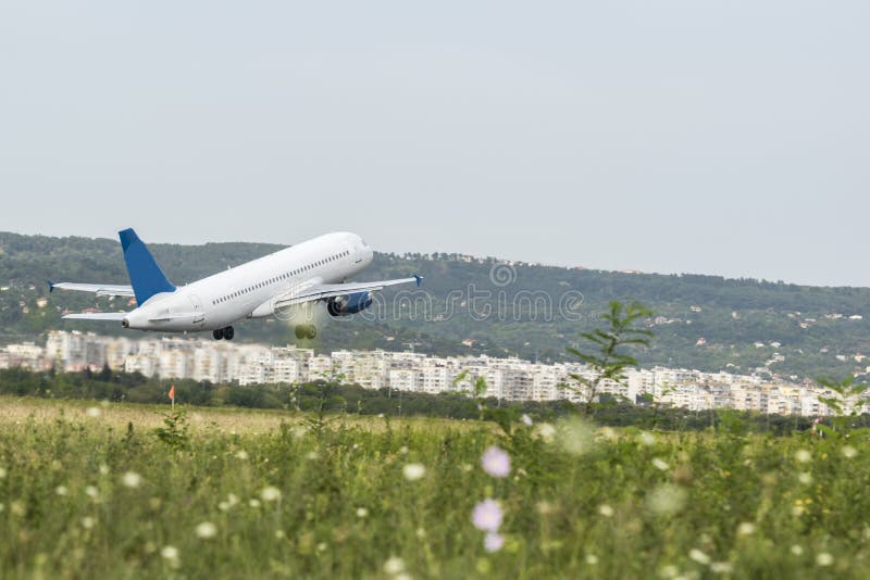 Take-off Plane from the Airport Close Stock Image - Image of airport ...