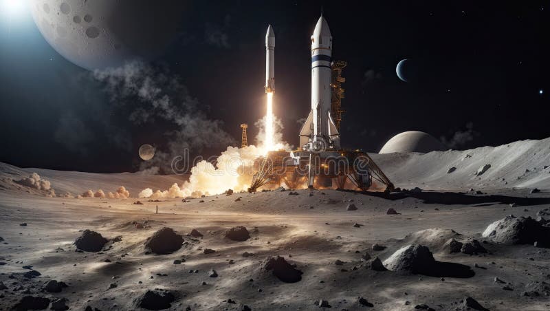 Take-off of Rockets, Ships from Another Planet Against the Backdrop of ...