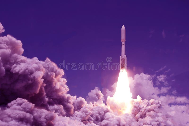 Purple Rockets Blasting Off Into Space